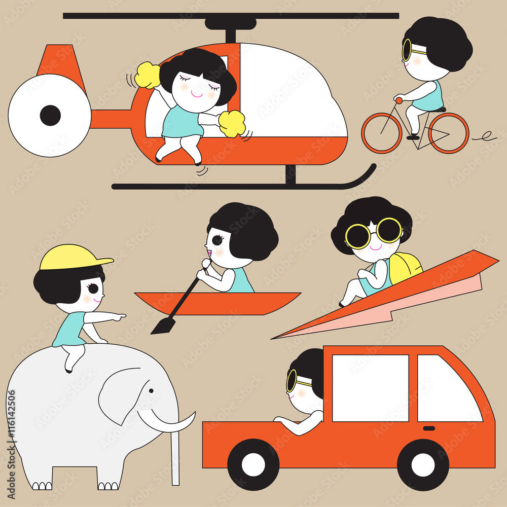 Cute Transportation Icon Character illustration Stock Vector | Adobe Stock