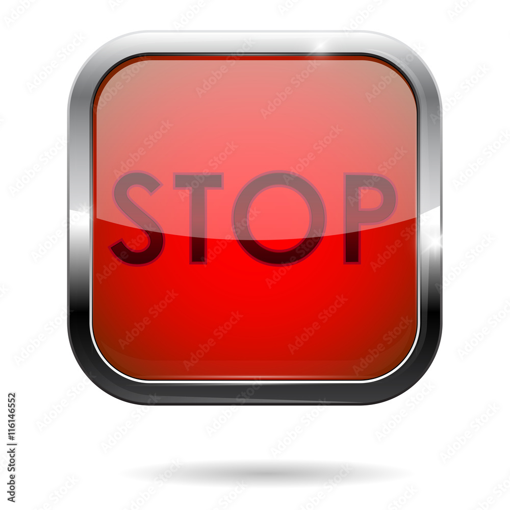 Stop button. Red square web icon with chrome frame Stock Vector | Adobe ...