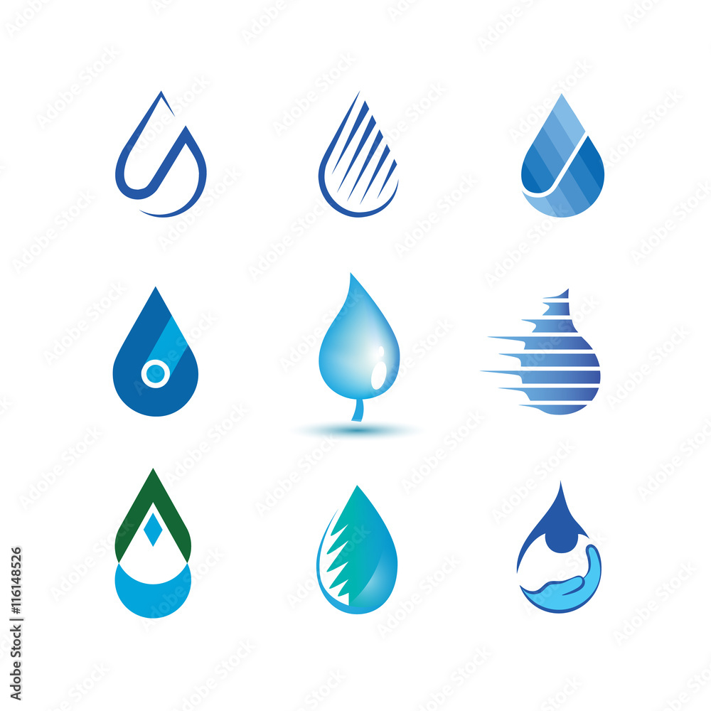 Vector set drop of water logos . Abstract fluid icons. Blue ecological dynamic water symbols ...