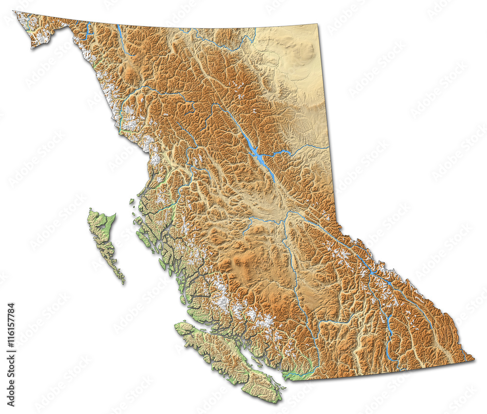 Relief map - British Columbia (Canada) - 3D-Rendering Stock ...