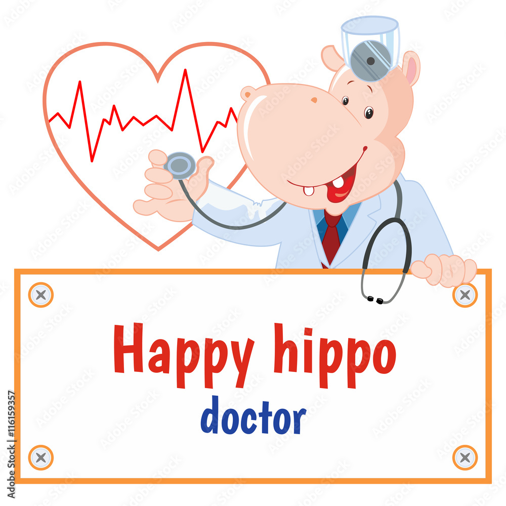 Set of vector happy hippo: doctor. Funny hippopotamus. Frame for text ...