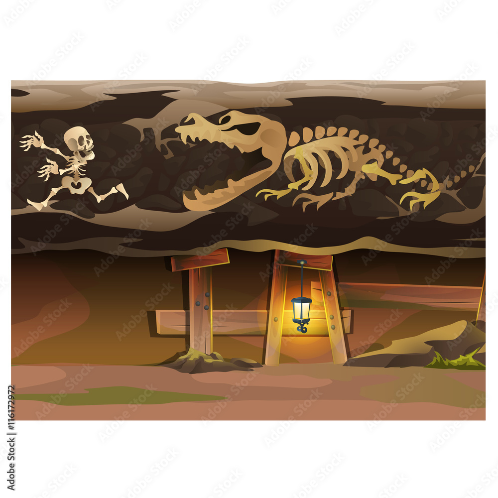 Underground with human and animal skeleton Stock Vector | Adobe Stock