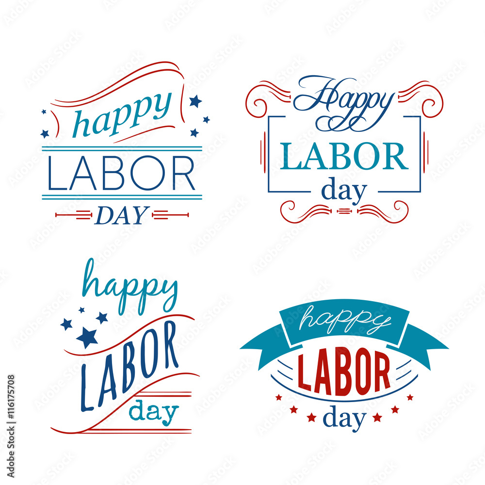 Happy Labor day. Set of badges and labels. Typography concept design ...
