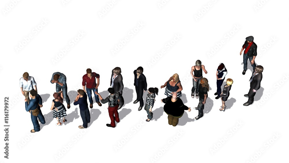 People waiting in line - top view isolated on white background Stock ...