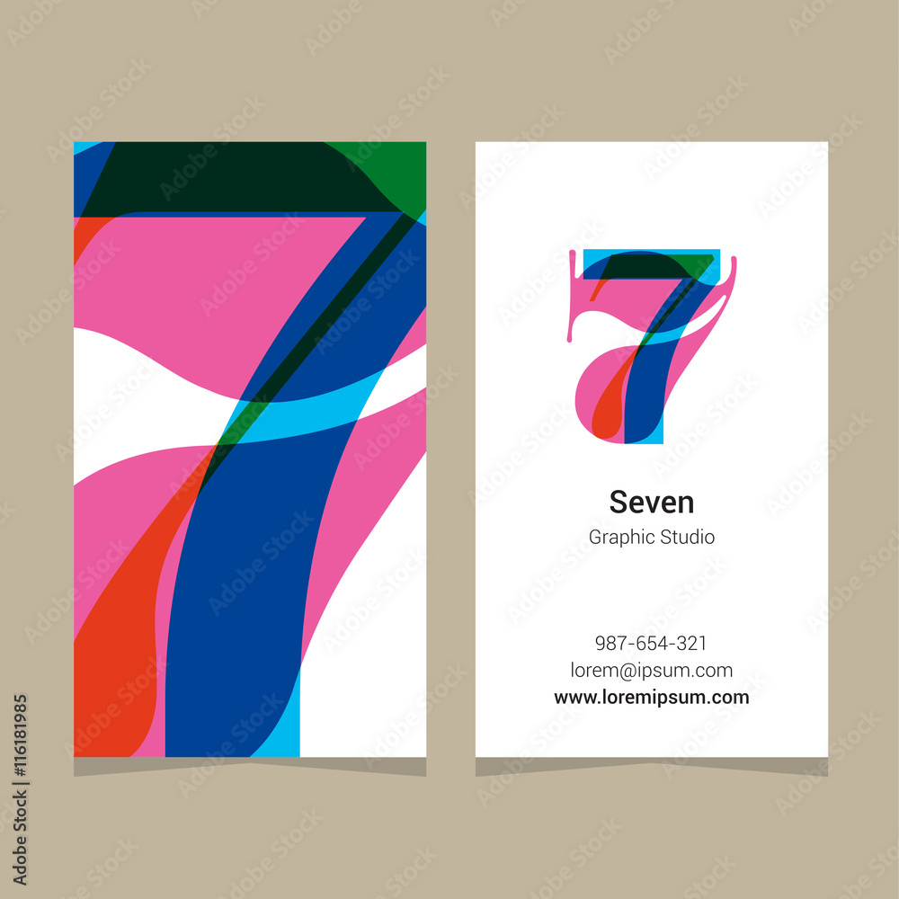 Logo number "7", with business card template. Vector graphic design ...