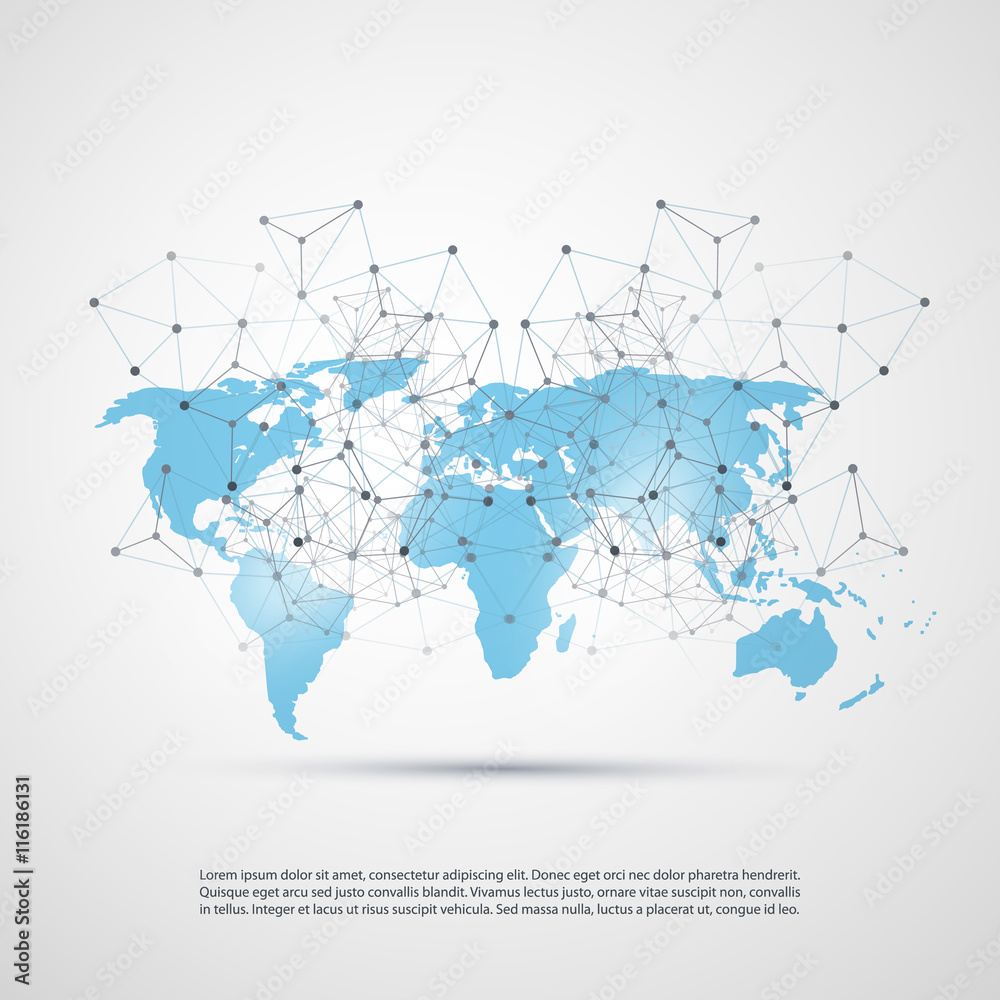 Blue Cloud Computing and Networks Concept with World Map - Global ...