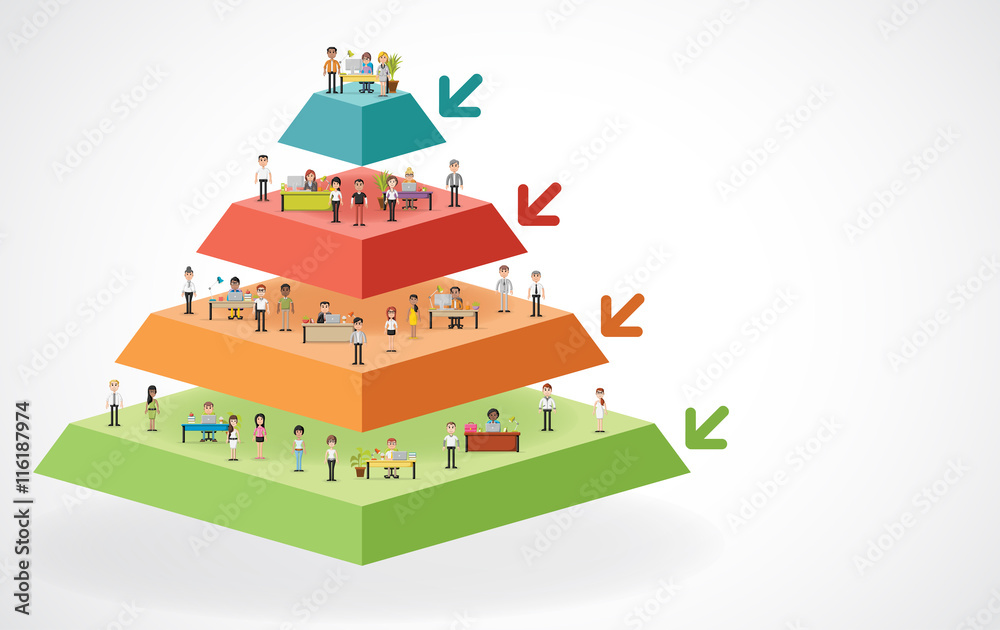 Pyramid chart with business people working with computer. Office ...