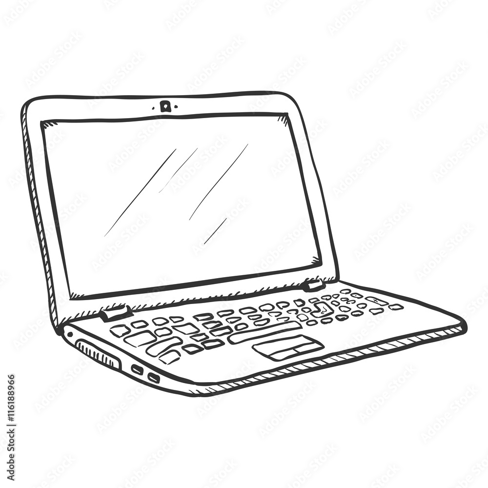 Vector Single Sketch Open Laptop Stock Vector | Adobe Stock