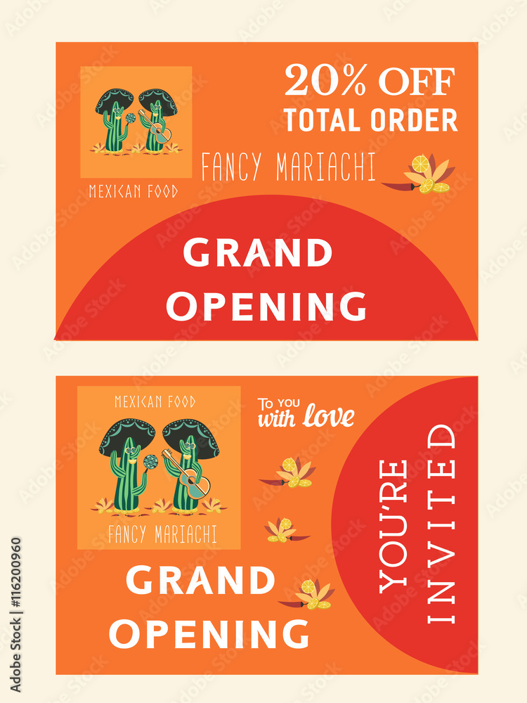 Set of templates for mexican restaurant. Grand opening afvertising ...