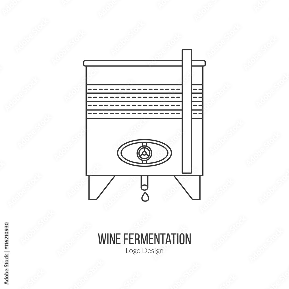 Stainless steel wine tank. Single logo in modern thin line style ...