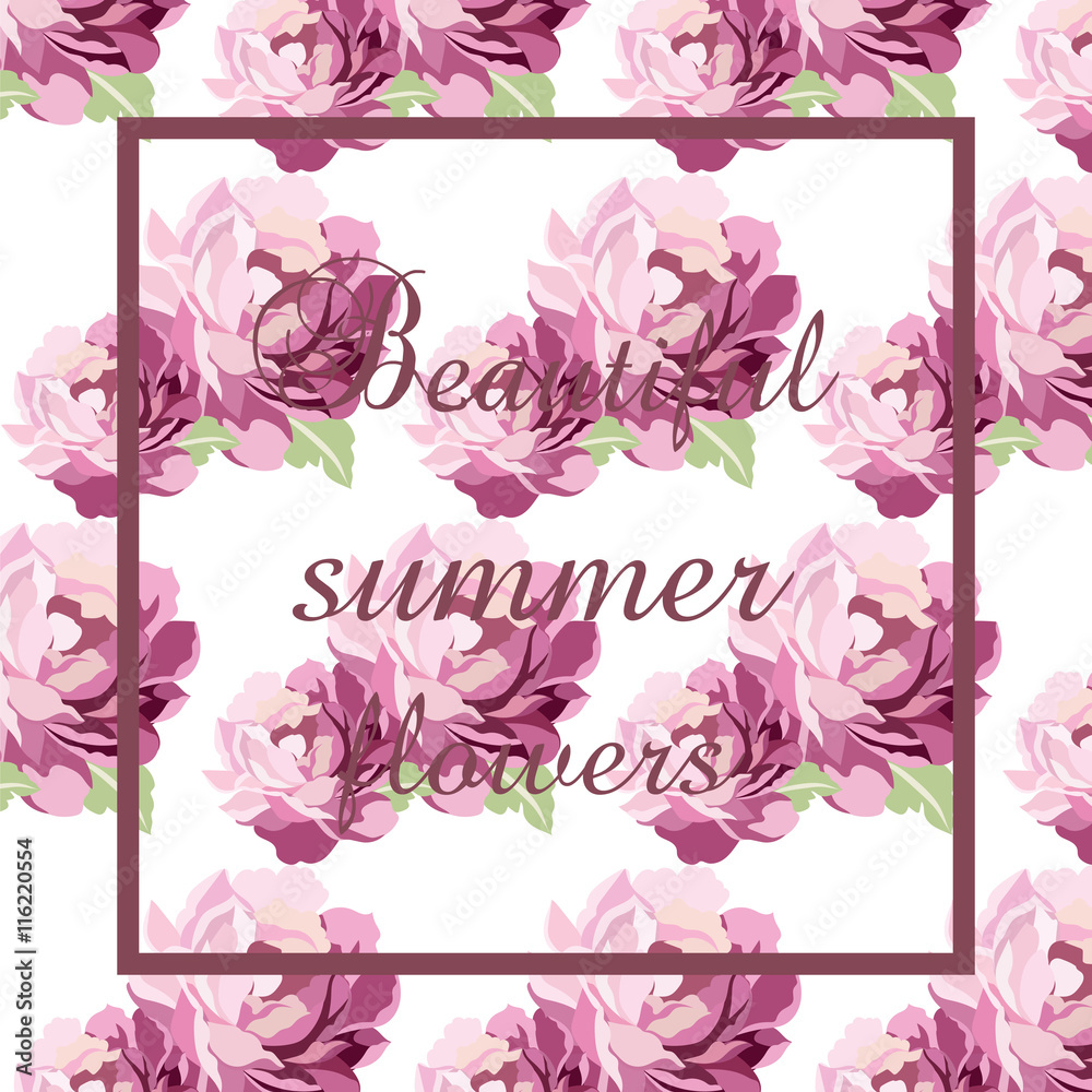 Watercolor Pink flowers Card background. Vintage Vector Pattern flowers ...