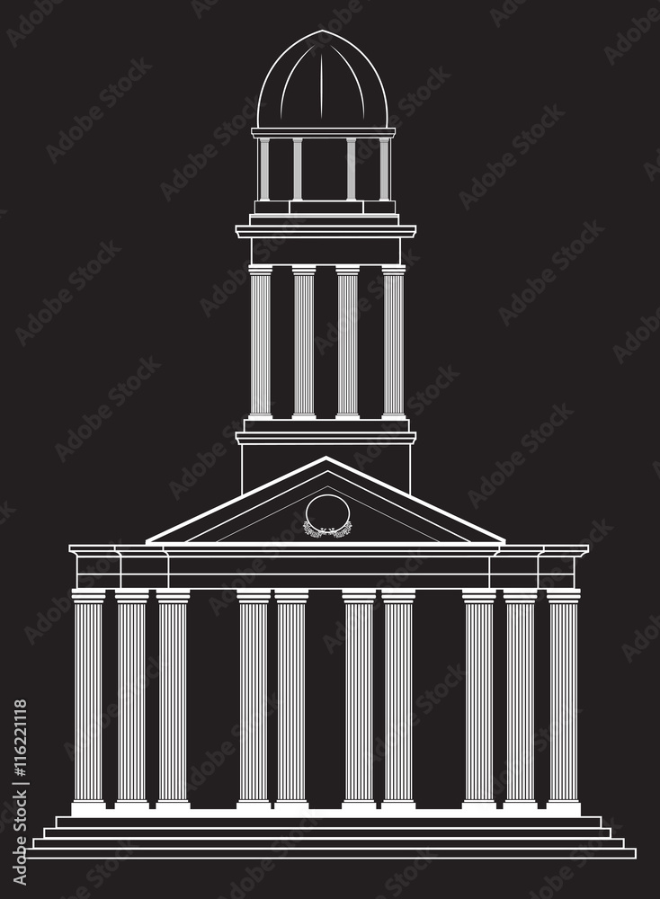 Vector architectural facade. Wire frame blueprint drawing of classic ...