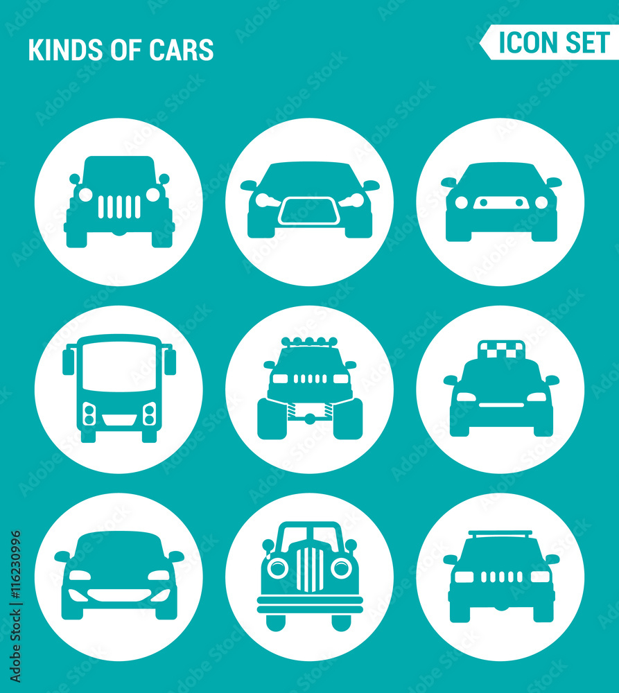 Vector set web icons. Kinds of cars SUV, car, bus, muscle car, big car ...