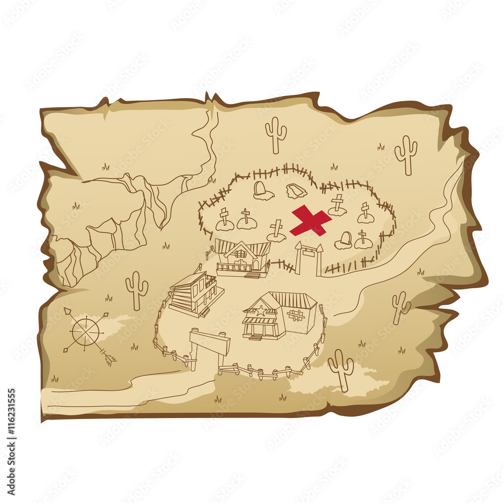 Map in wild West style with village and cemetery Stock Vector | Adobe Stock