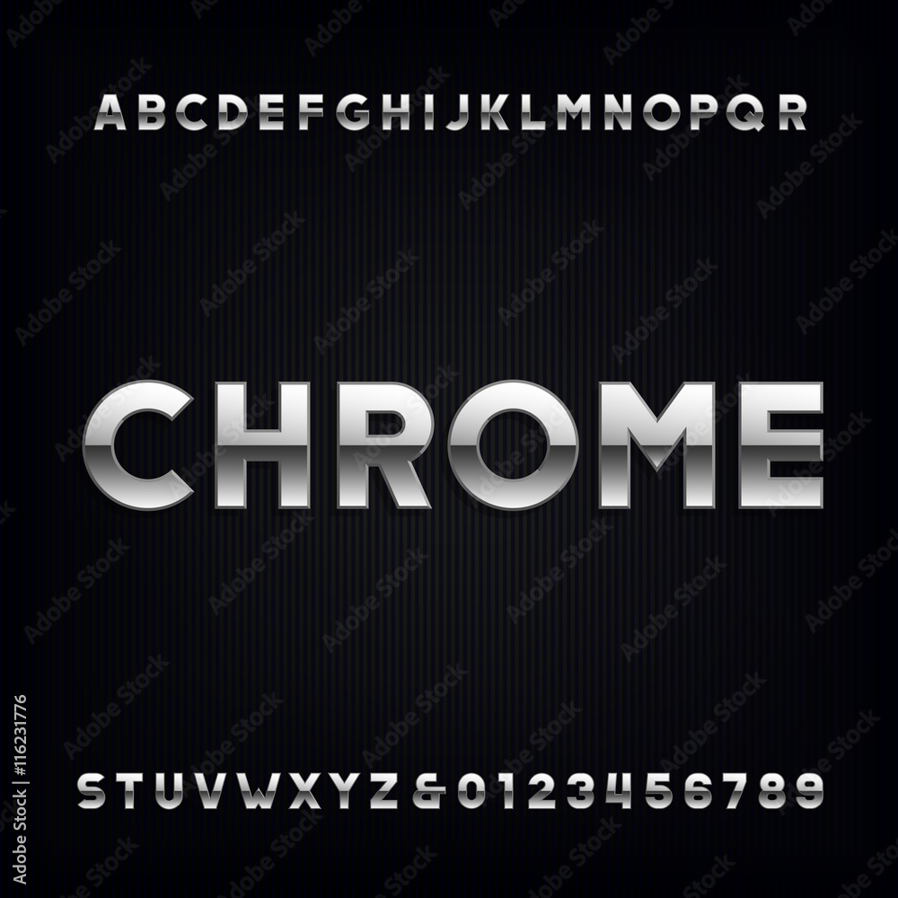 Chrome alphabet. Type letters and numbers with metallic effect. Vector ...