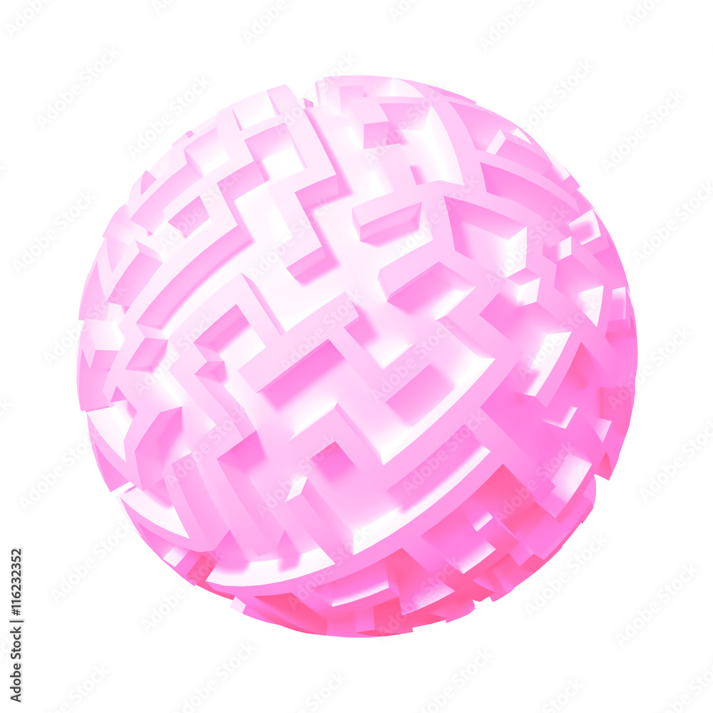 pink maze planet with endless labyrinth (3d illustration isolated on a ...