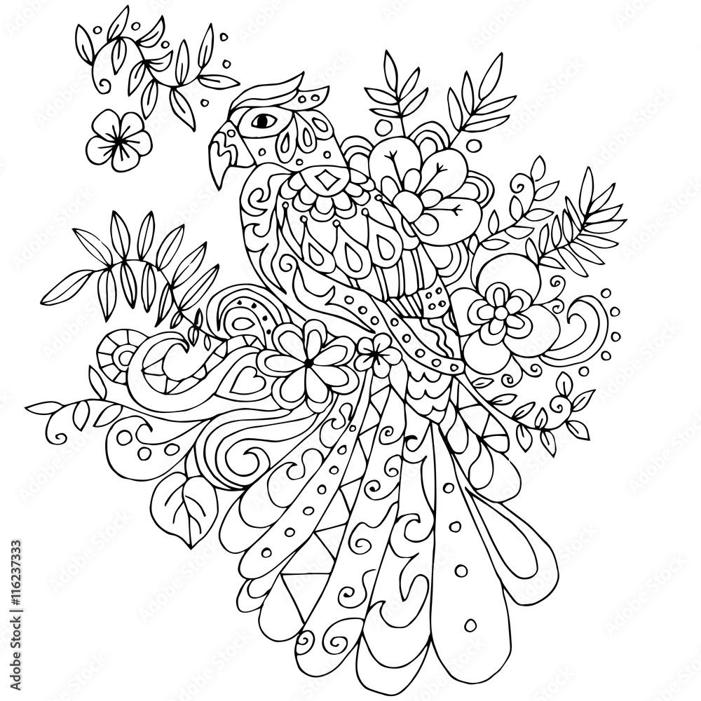 parot for coloring with many elements isolated on white backgrou Stock ...