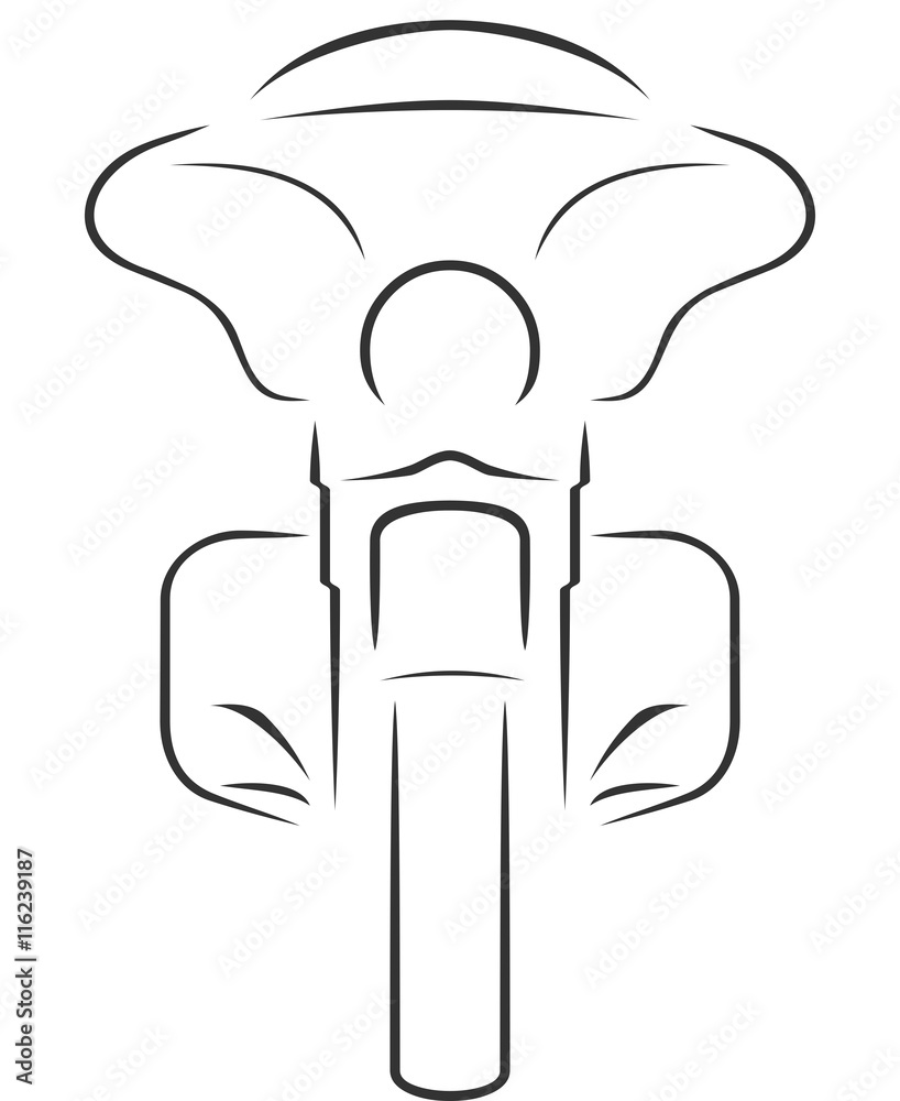 Classic heavy cruise motorcycle with windshield front view line art ...