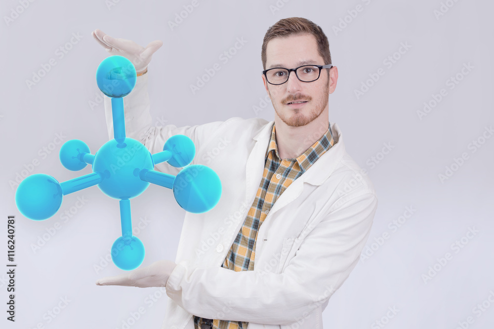Scientist showing an atom model Stock Photo | Adobe Stock