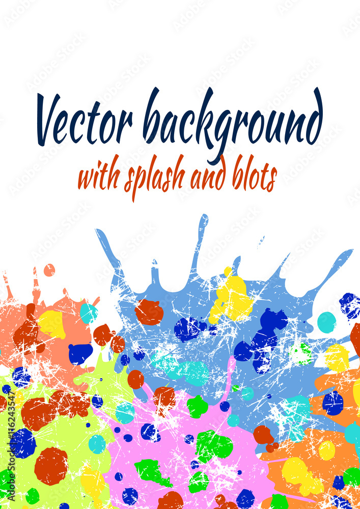 Vector watercolor background with colorful ink blots, splash and brush ...
