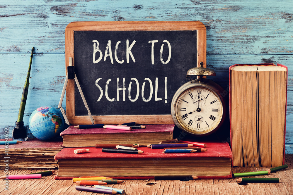 text back to school written on a chalkboard Stock Photo | Adobe Stock