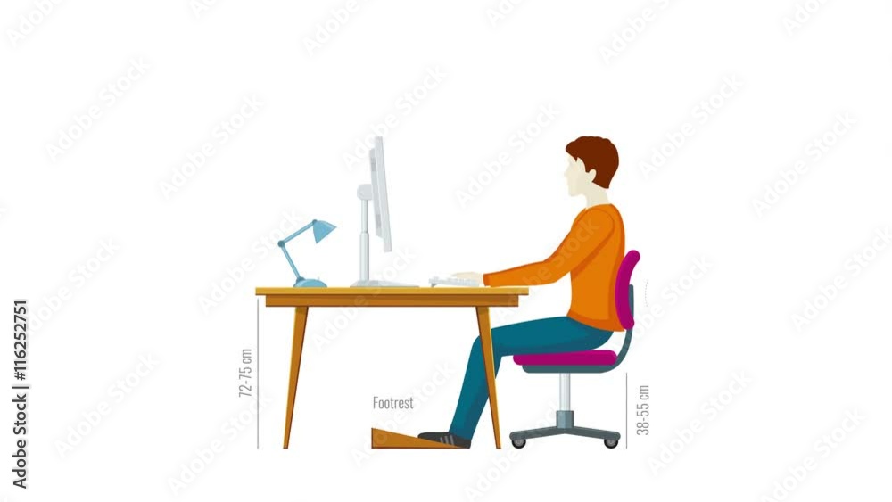Correct sitting human position at the table infographics animation ...