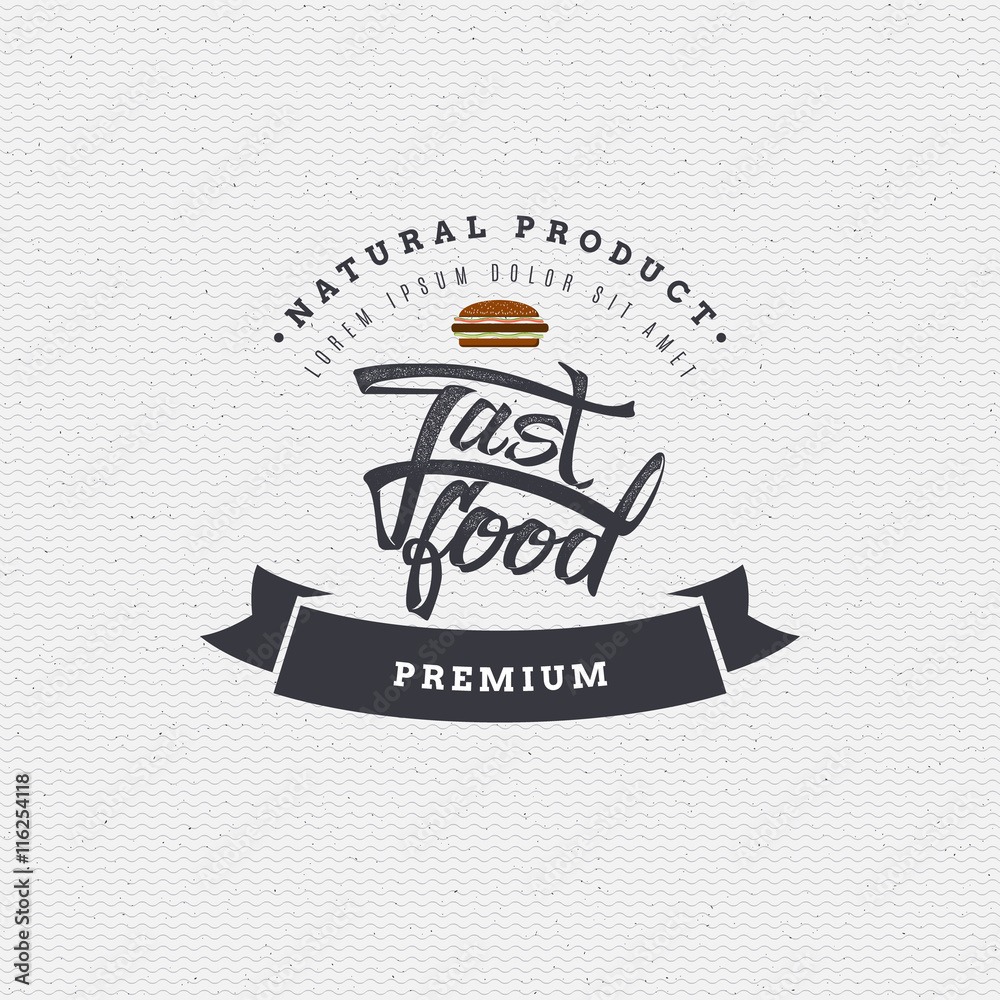 Fast food - labels, stickers, hand lettering, was written with the help ...