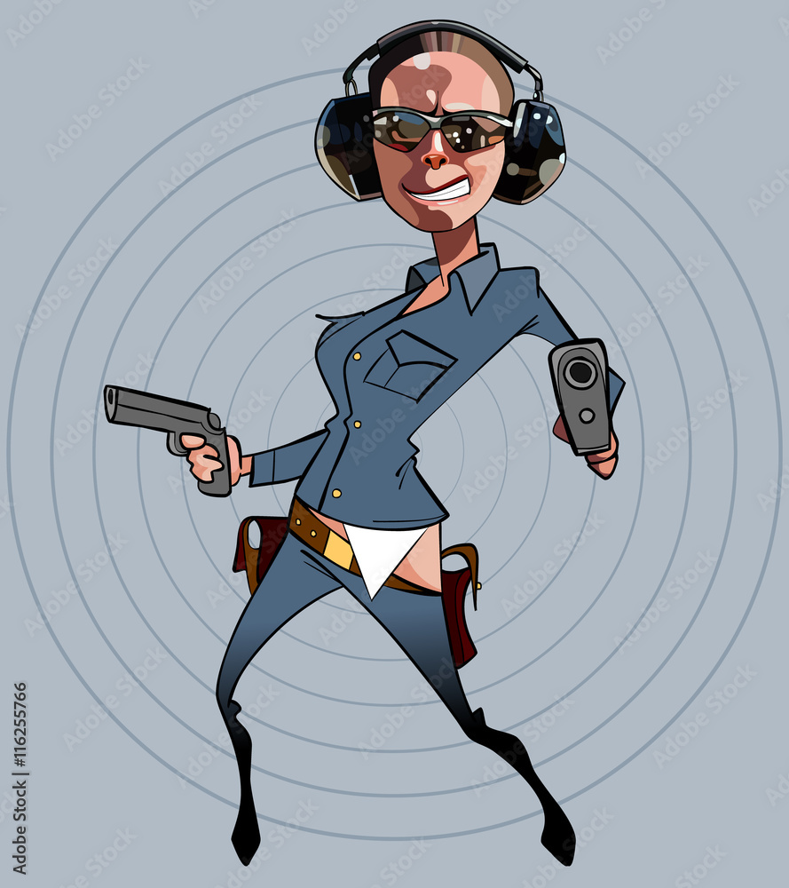 cartoon comic female police officer with guns in their hands Stock ...