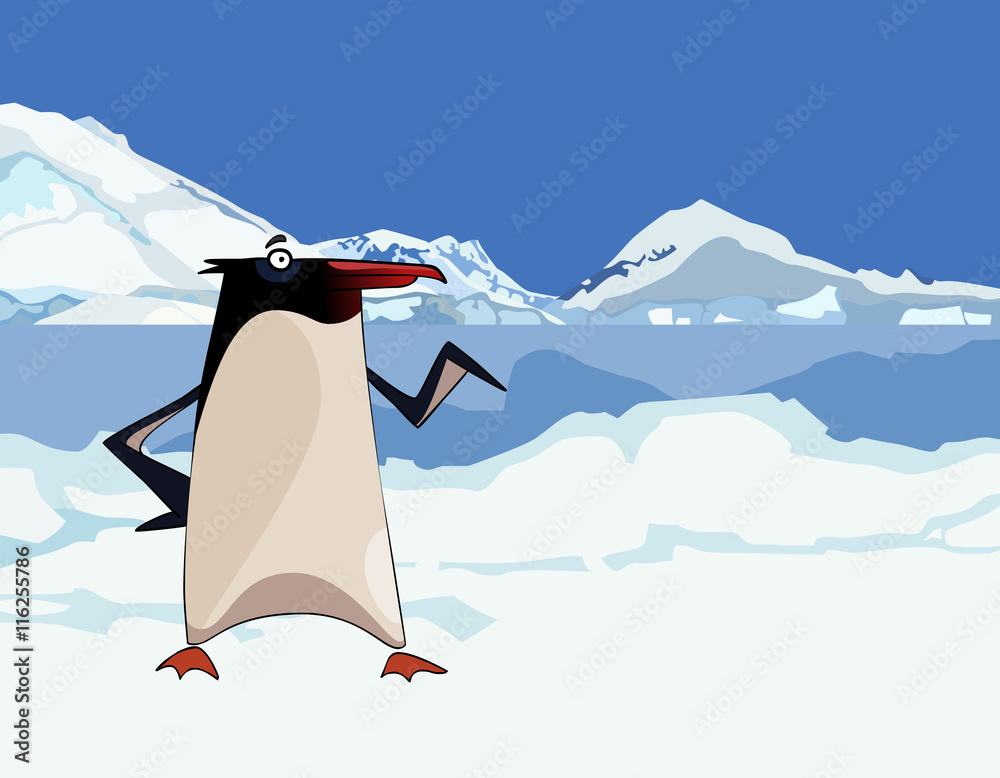 cartoon penguin in snowy mountains and ice Stock Vector | Adobe Stock