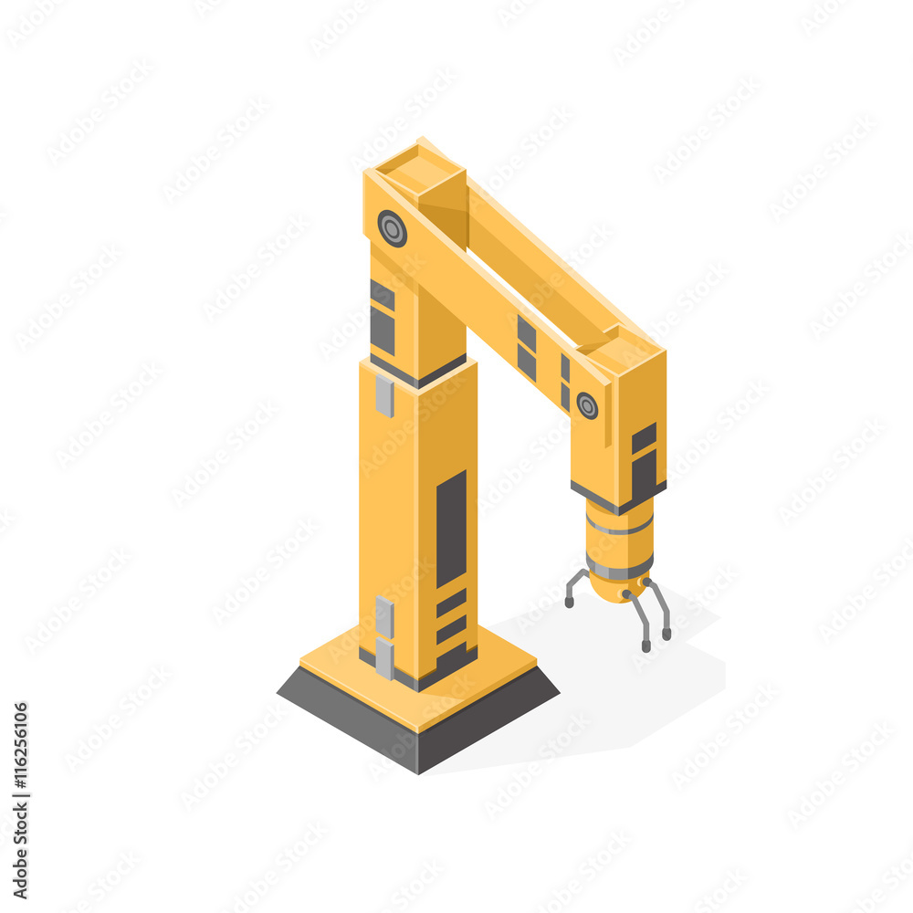 Isometric vector illustration of Robotic Arm Icon. Industrial Robotic ...