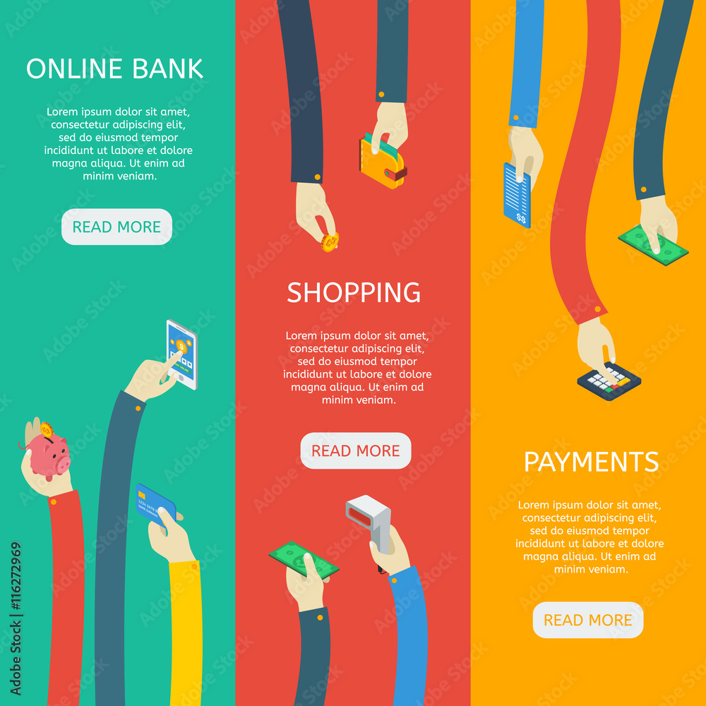 ATM Usage Isometric Vertical Banners Stock Vector | Adobe Stock