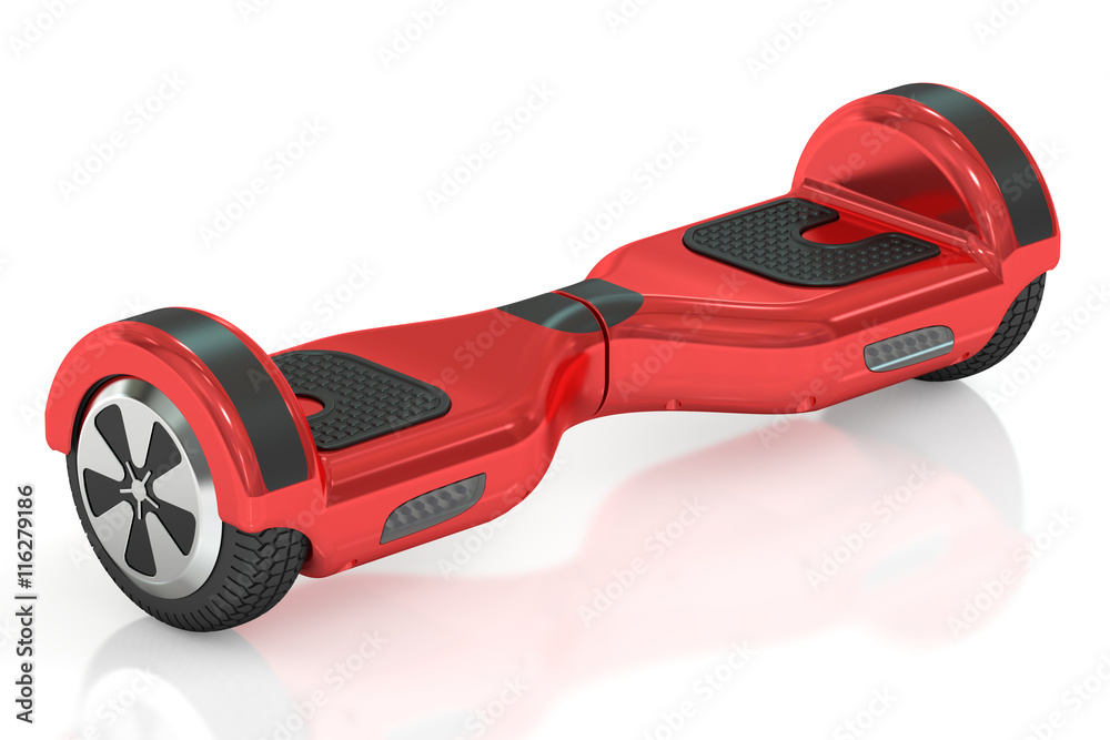 red hoverboard or self-balancing scooter, 3D rendering Stock ...
