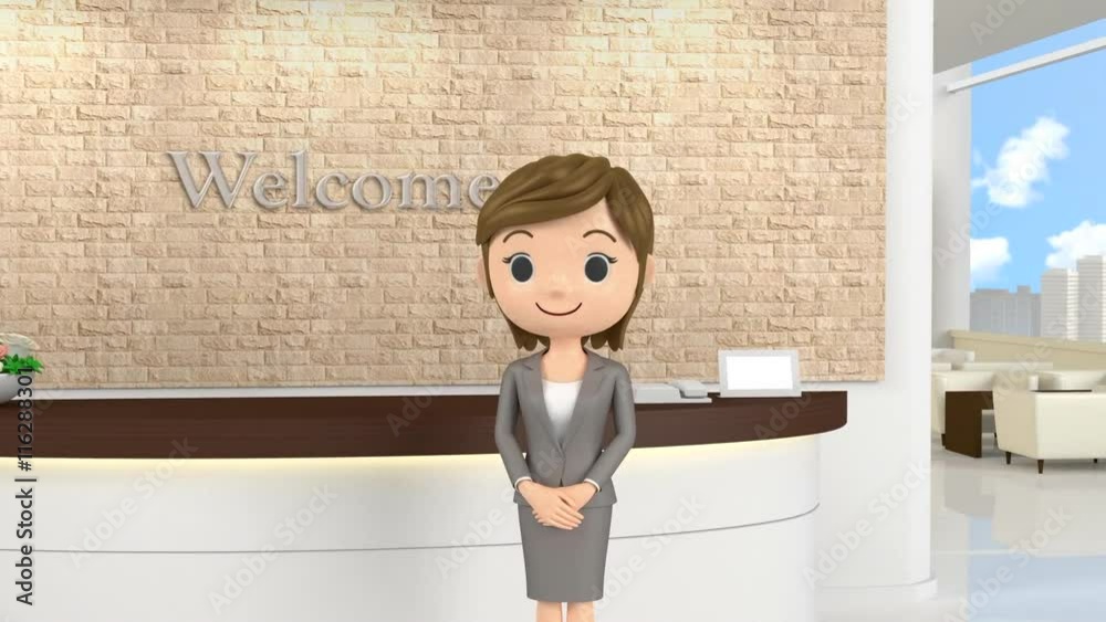 3D animation - Animation of a woman guiding at a reception desk. Stock ...