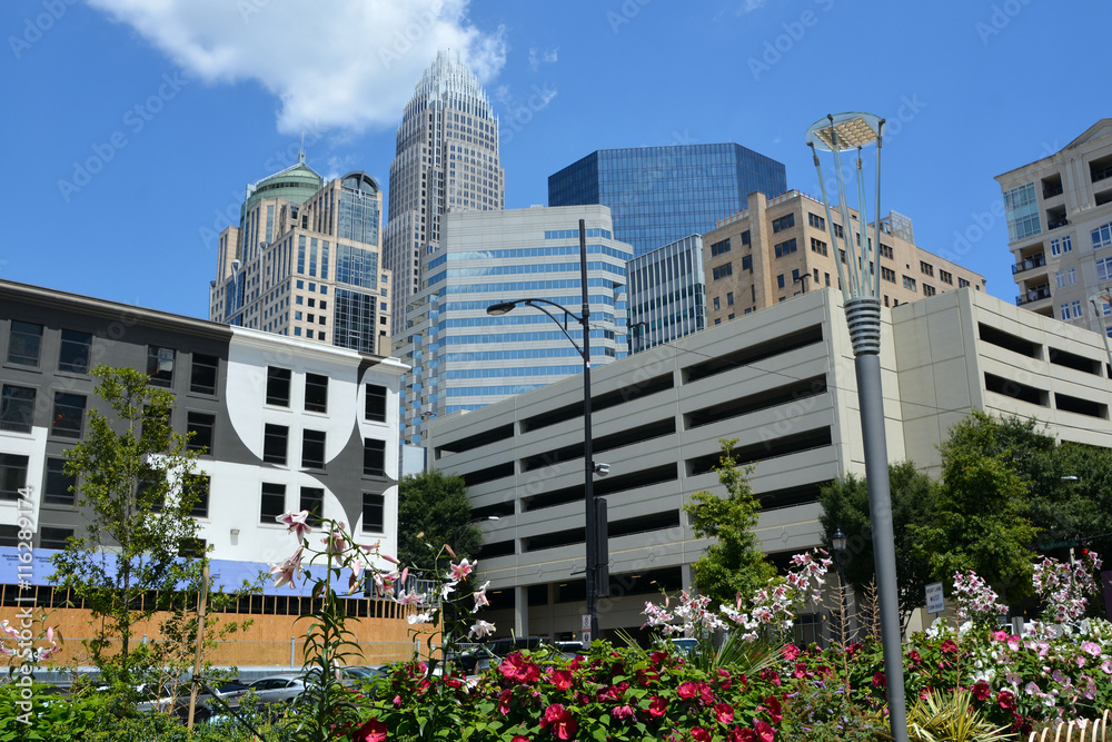 Bank of America Corporate Center building and downtown Charlotte is the ...