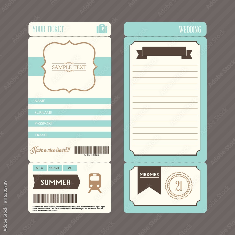 Retro boarding pass ticket wedding invitation Stock Vector | Adobe Stock