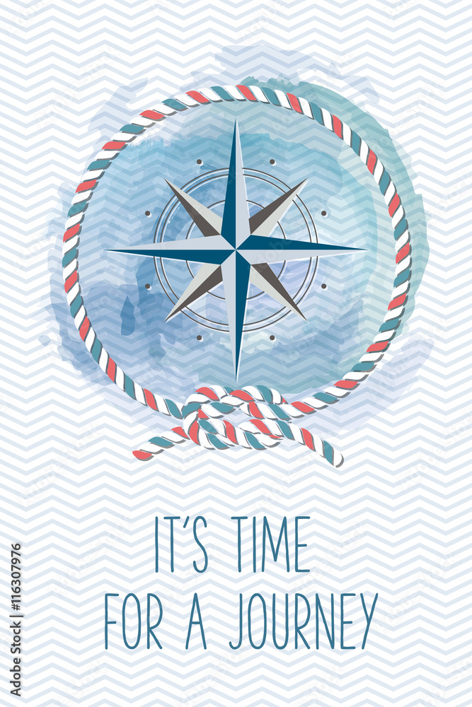 Sea card with compass, rope, knot. Vintage vector marine illustration ...