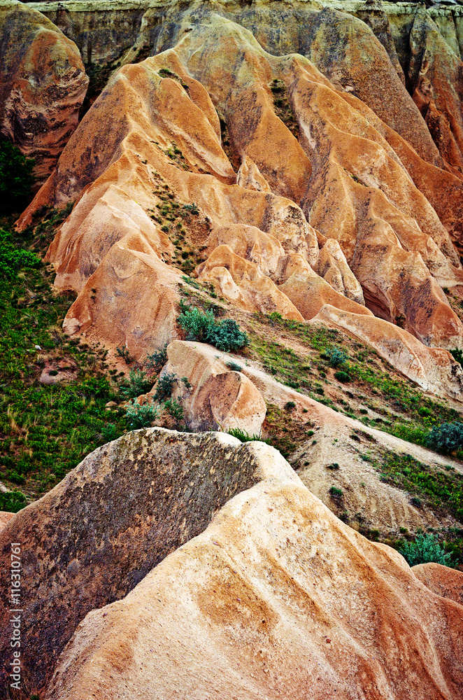 landscape carved in volcanic tuff by erosion. Cappadocia Stock Photo ...
