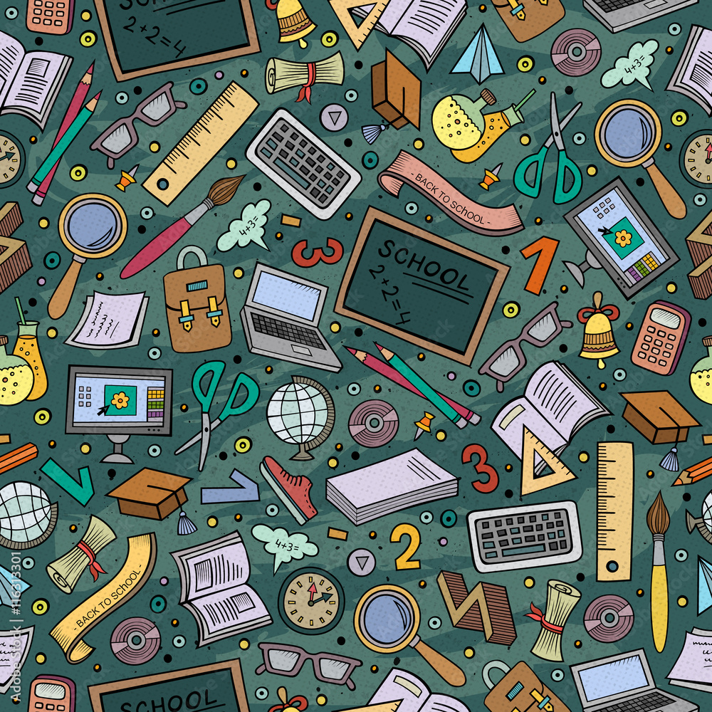 Cartoon Back to school seamless pattern Stock Vector | Adobe Stock