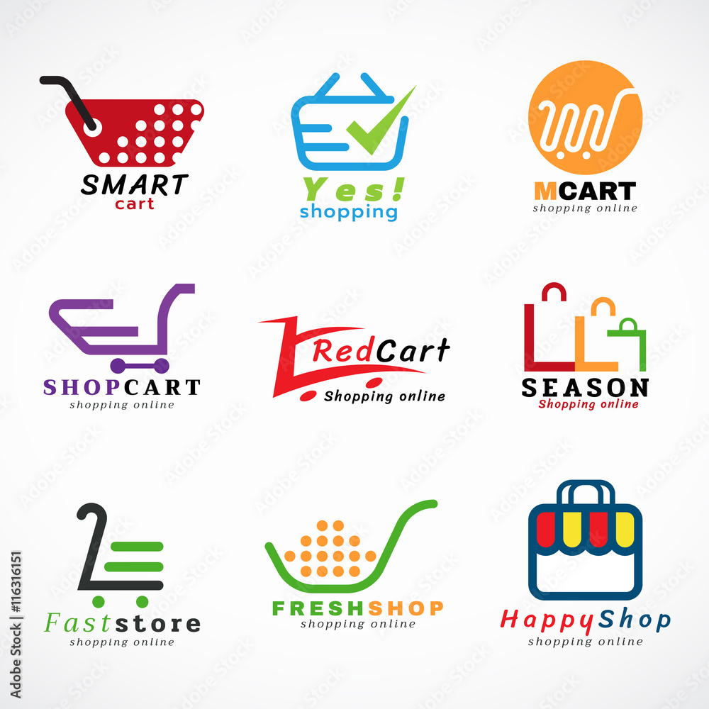 Shopping Cart Logo And Shopping Bags Logo Vector Set Graphic Design