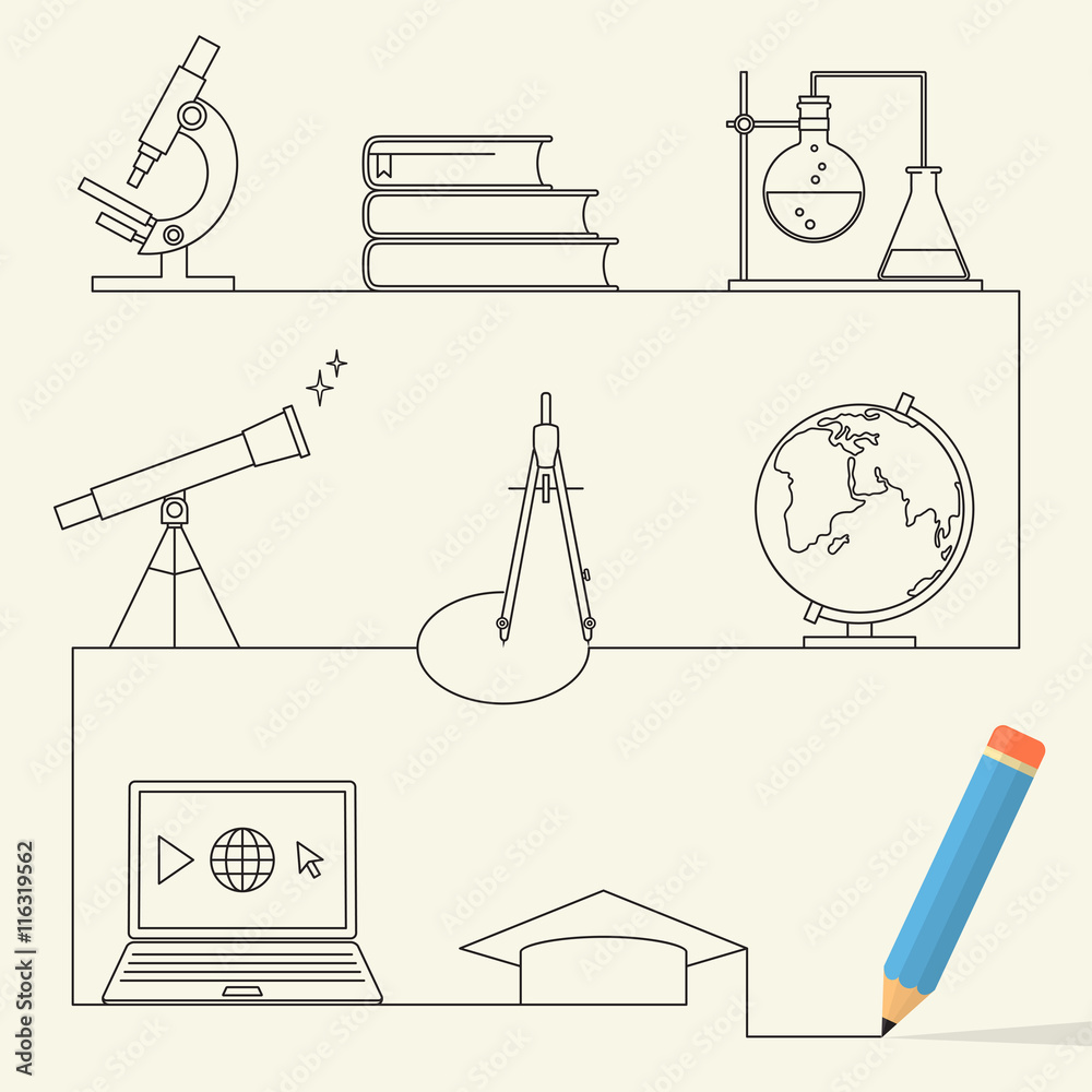 Set of linear style icons for education concept Stock Vector | Adobe Stock