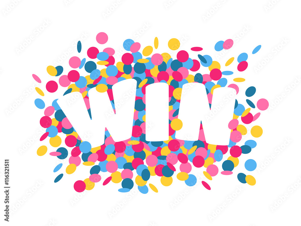 Win sign with colour confetti vector paper illustration. Success luck ...