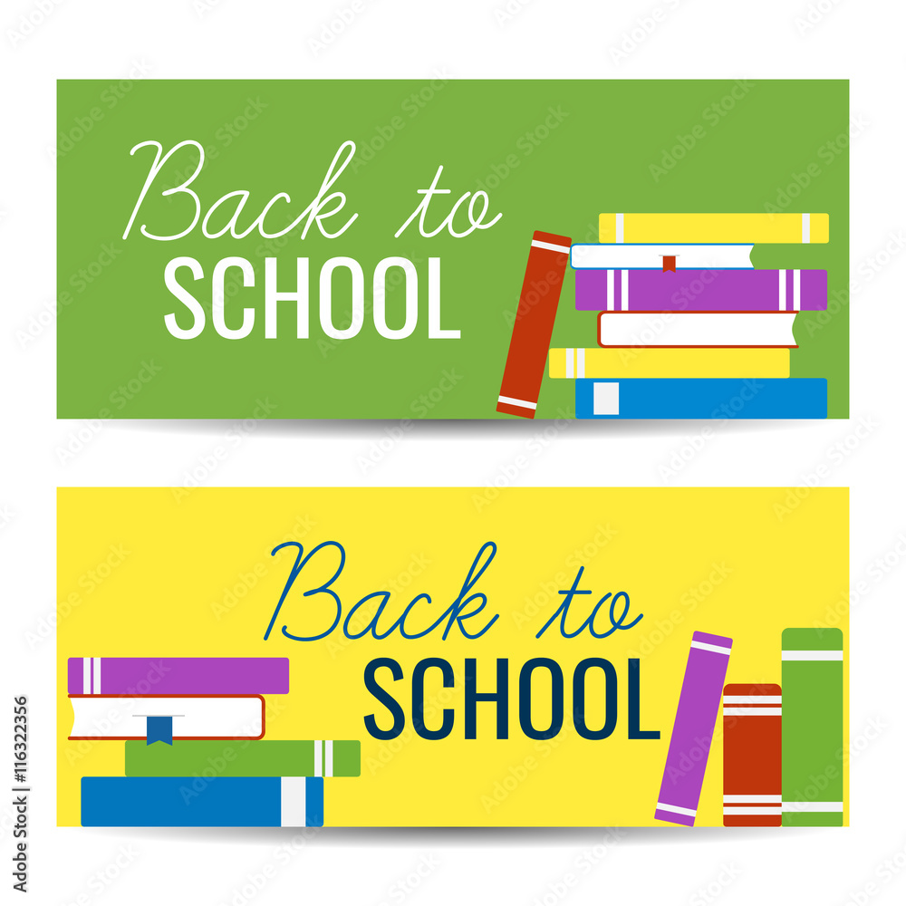 Modern colorful horizontal banners template with stack of books and ...
