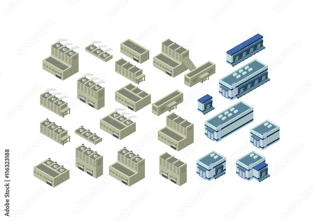 Isometric factory building vector icon. Industrial building infographic ...