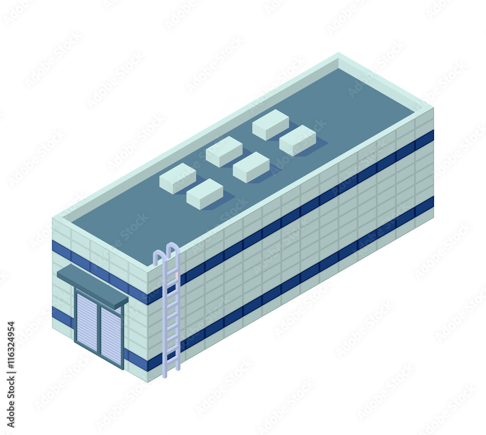 Isometric factory building vector icon. Industrial building infographic ...