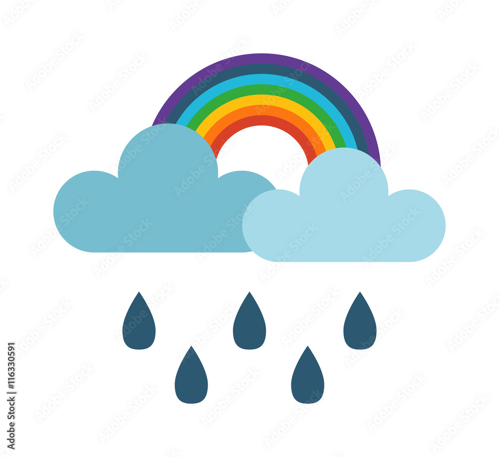 Vector illustration of cool single cloud and rainbow. Rain cloud with ...