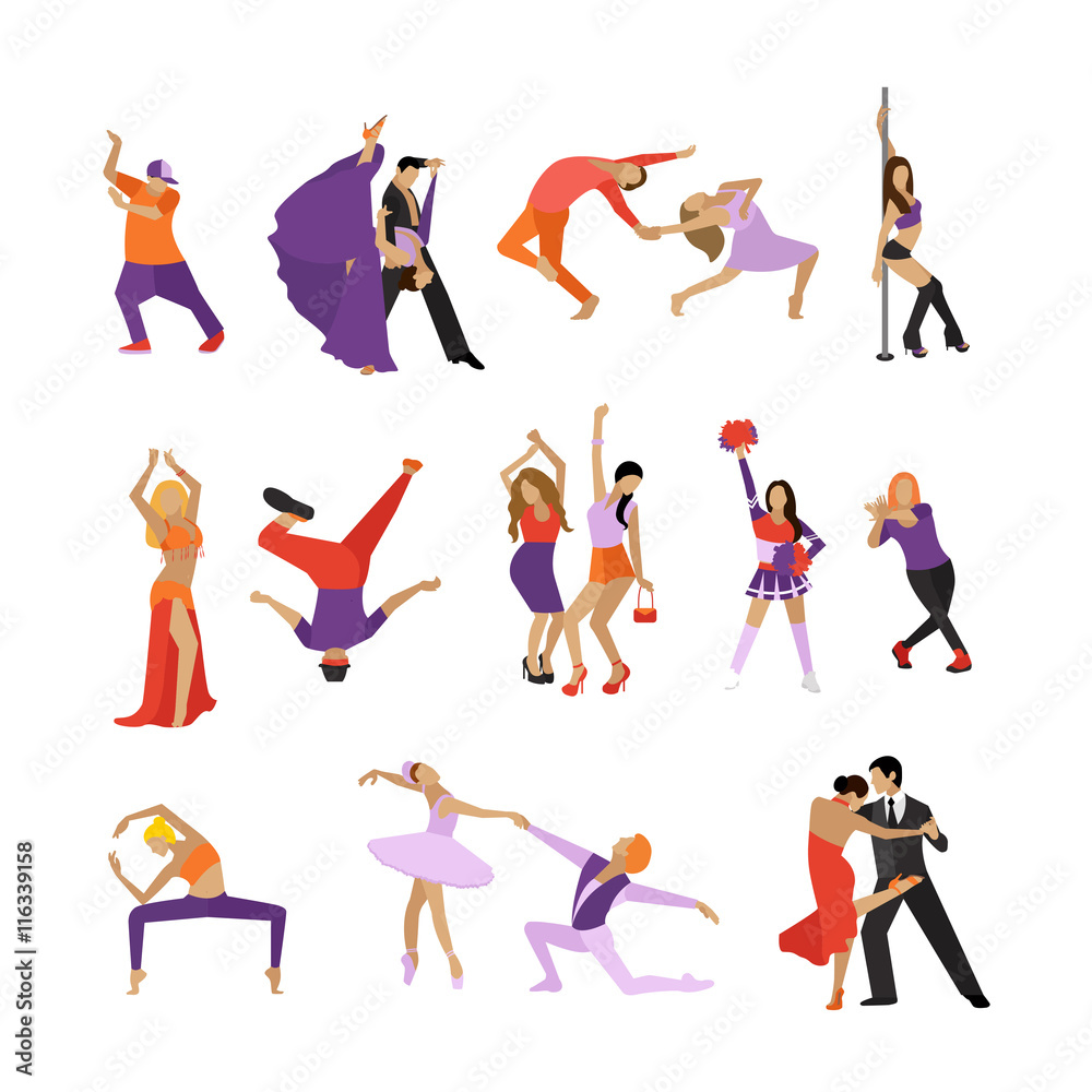 Vector set of dancing people. Dance design elements and icons isolated ...
