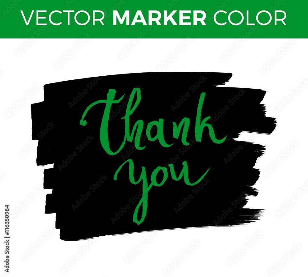 Thank you card, ink hand lettering. Abstract marker shape. Stock Vector ...