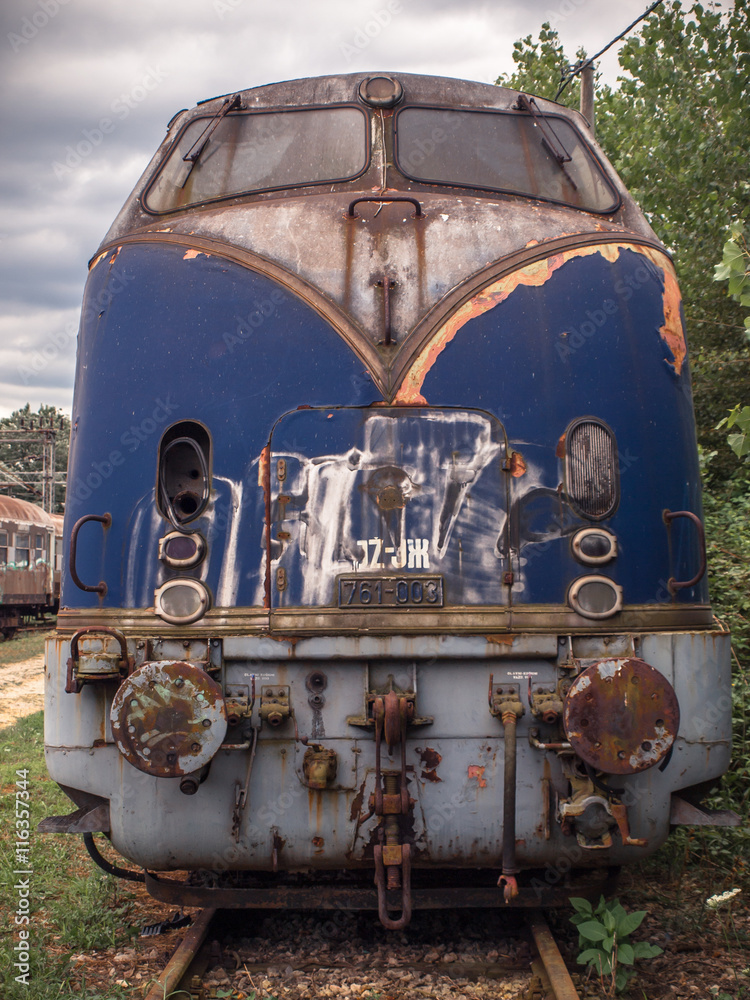 Really old blue train locomotive Stock Photo | Adobe Stock