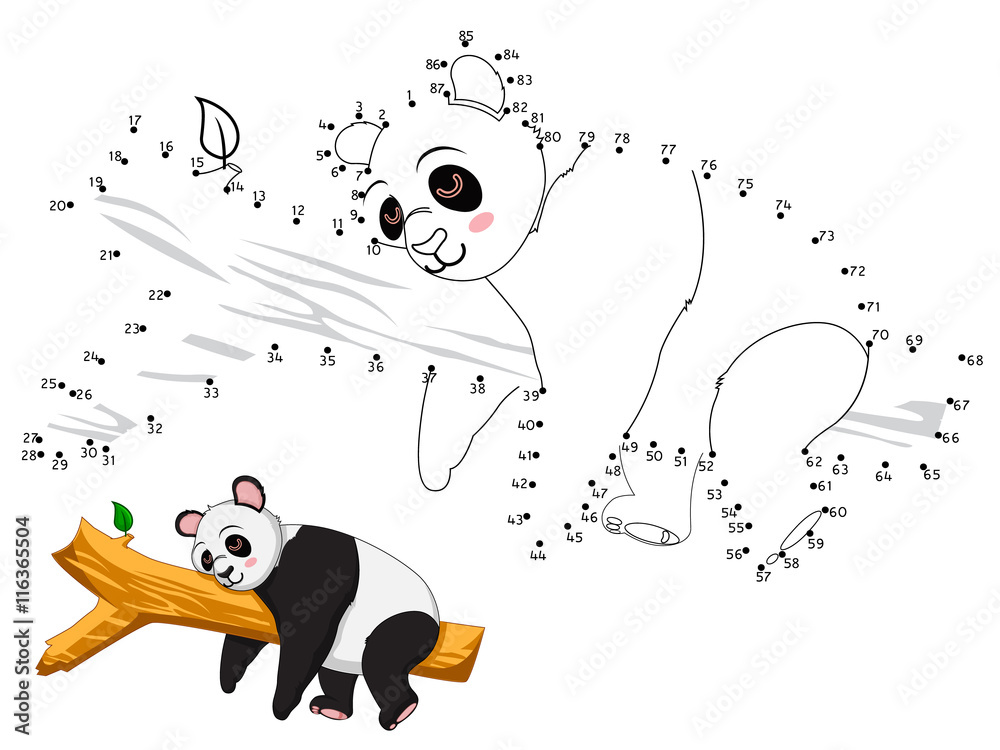 Panda Connect the dots and color set 1 Stock Vector | Adobe Stock