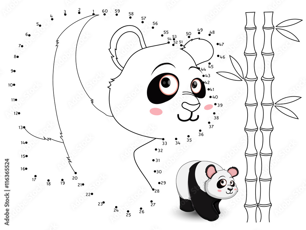Panda Connect the dots and color set 4 Stock Vector | Adobe Stock